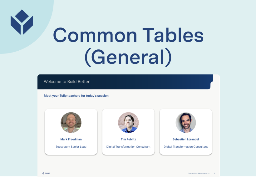 Common Data Model: General Manufacturing Tables