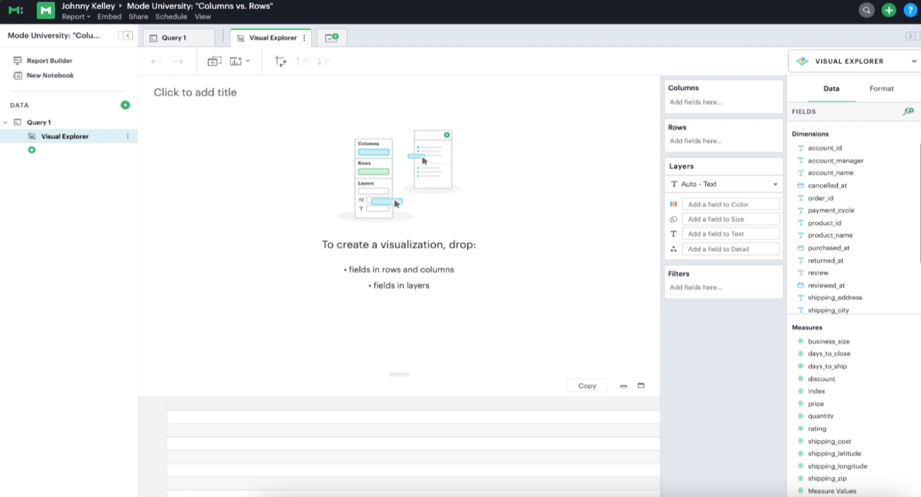 Understanding Columns Rows In Visual Explorer