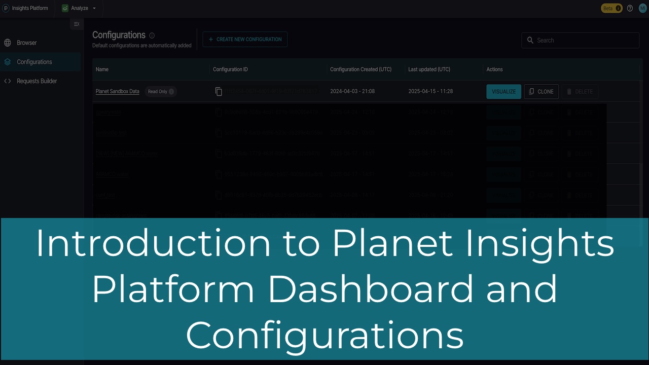 Introduction to Planet Insights Platform Dashboard and Configurations